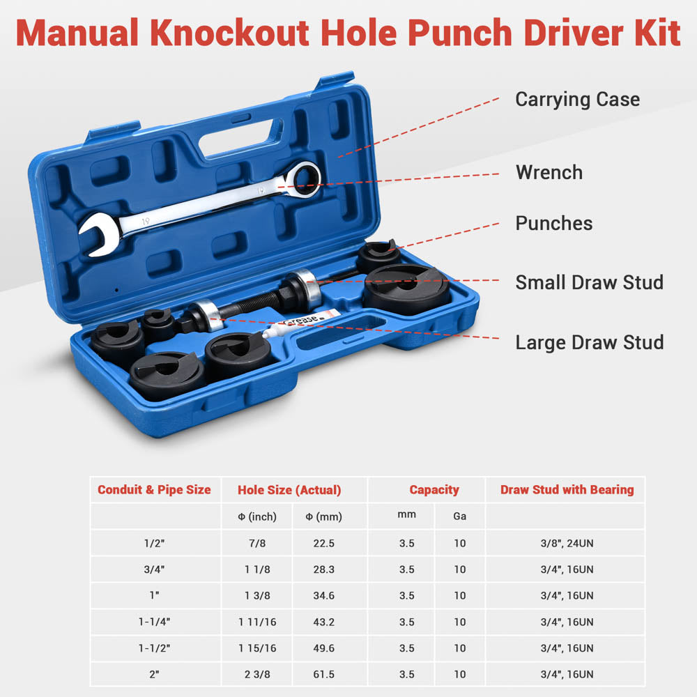DIY 6-Ton Punch Driver Tool Kit with 6 Electrical Knockout Dies – The ...