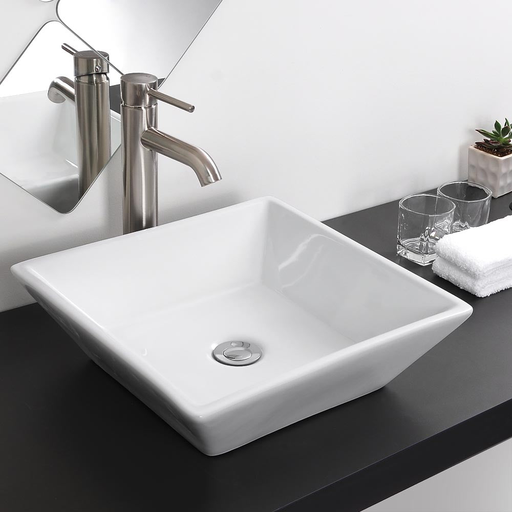 DIY Square Vessel Bathroom Porcelain Sink w/ Drain