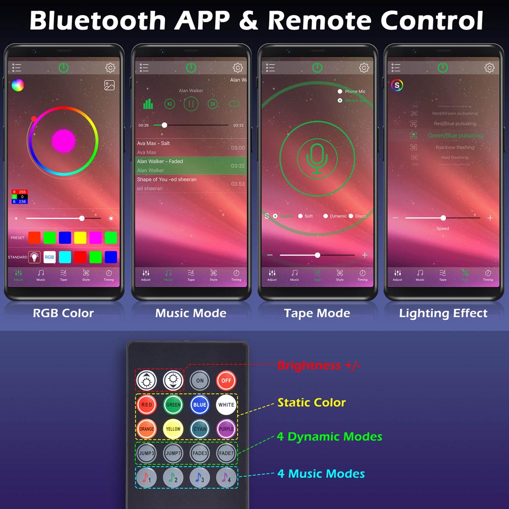 DIY Light Strips Bluetooth APP Music Activated Multi-Color Changing ...